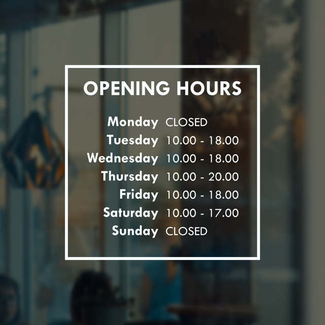 OPENING HOURS | Business Shop Decal (Type 1)